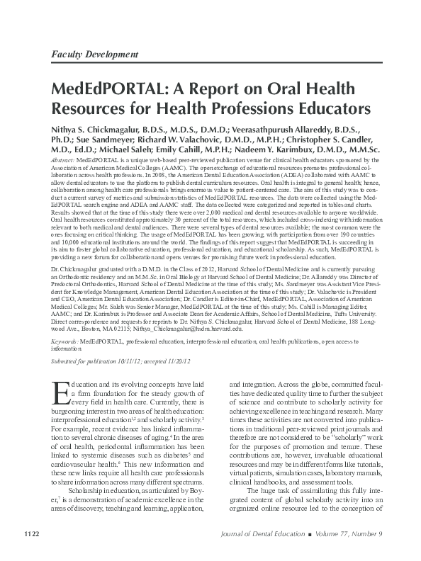 (PDF) MedEdPORTAL: a report on oral health resources for health ...