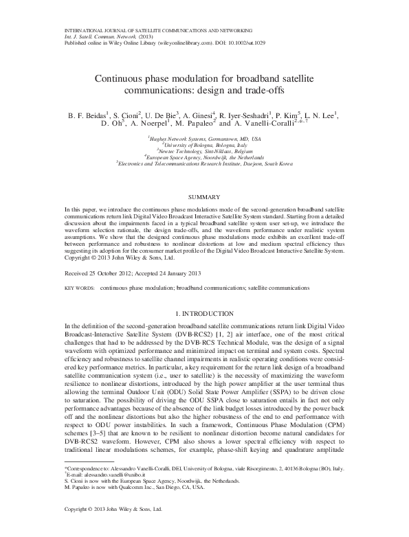 Pdf Continuous Phase Modulation For Broadband Satellite Communications Design And Trade Offs