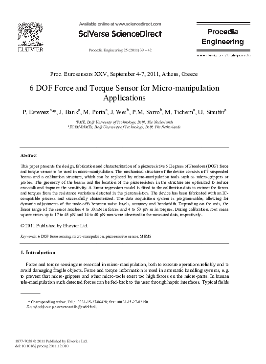 Pdf 6 Dof Force And Torque Sensor For Micro Manipulation Applications