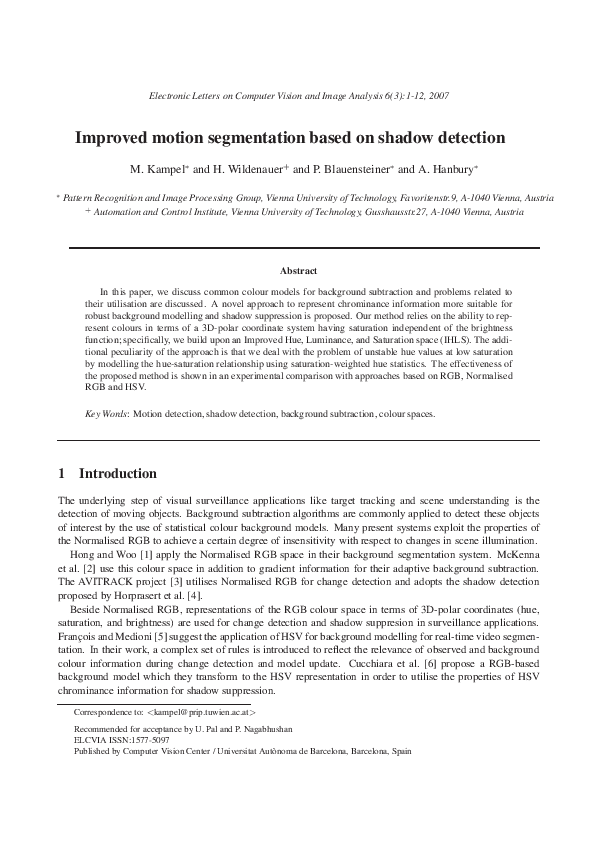 (PDF) Improved Motion Segmentation Based on Shadow Detection