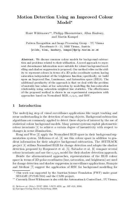 (PDF) Improved Colour Model for Robust Motion Detection