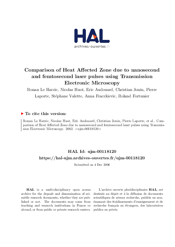 (PDF) Comparison of heat-affected zones due to nanosecond and ...