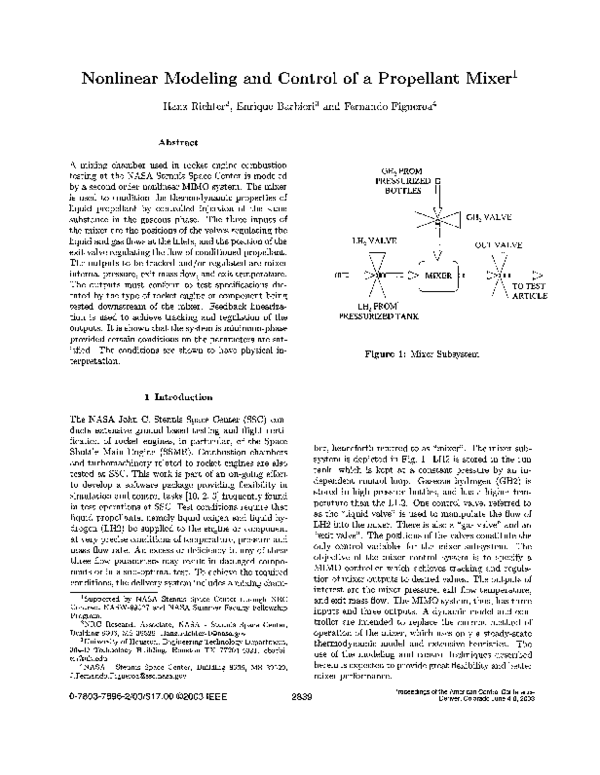 (PDF) Nonlinear modeling and control of a propellant mixer
