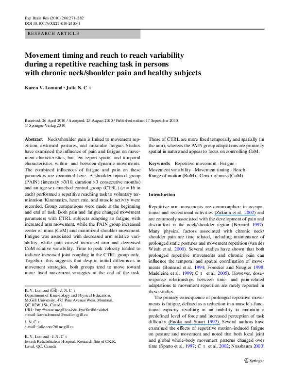 (PDF) Movement timing and reach to reach variability during a ...