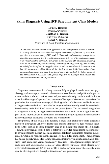 Pdf Skills Diagnosis Using Irt Based Latent Class Models