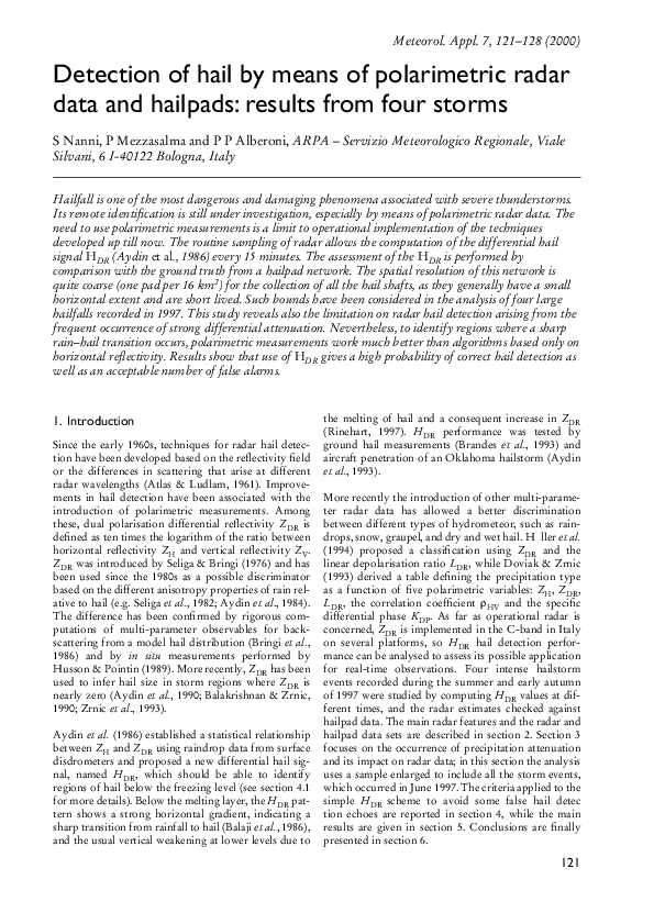 (PDF) Detection of hail by means of polarimetric radar data and ...