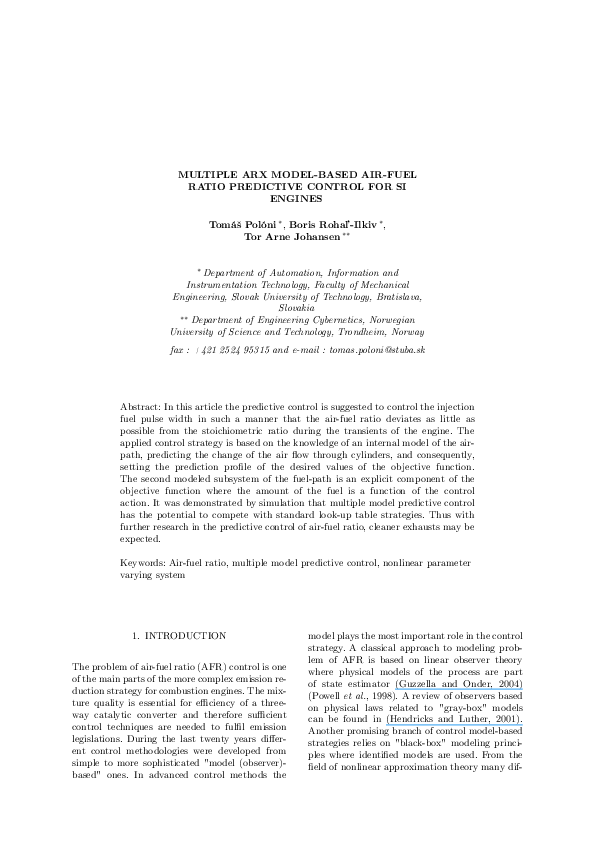 (PDF) Multiple ARX model-based air-fuel ratio predictive control for SI ...