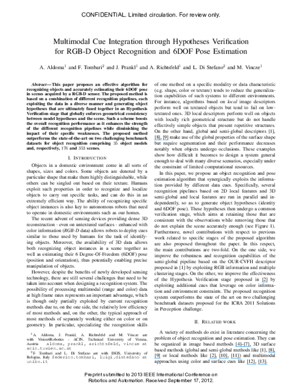 (PDF) Multimodal cue integration through Hypotheses Verification for RGB-D object recognition ...