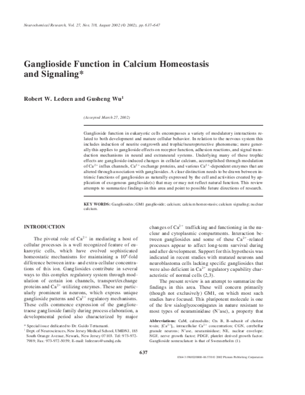 (PDF) Ganglioside function in calcium homeostasis and signaling
