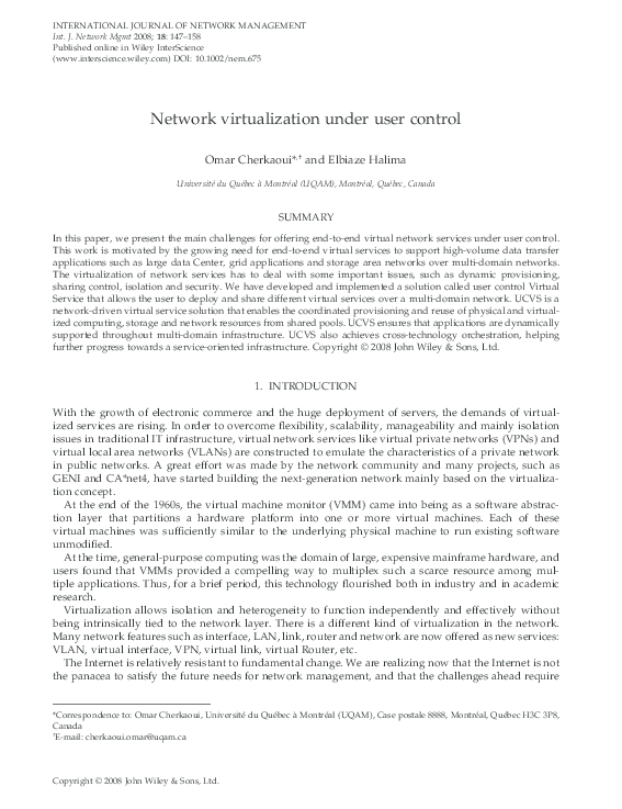(PDF) Network virtualization under user control