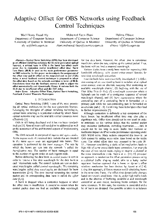 (PDF) Adaptive Offset for OBS networks using Feedback Control Techniques
