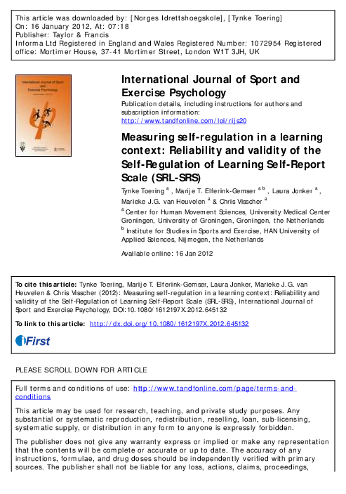 (PDF) Measuring self-regulation in a learning context: Reliability and ...