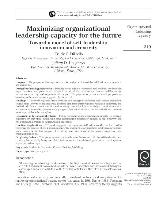 (PDF) Maximizing organizational leadership capacity for the future: Toward a model of self ...