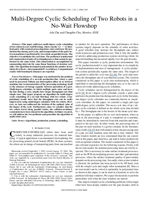 Pdf Multi Degree Cyclic Scheduling Of Two Robots In A No Wait Flowshop
