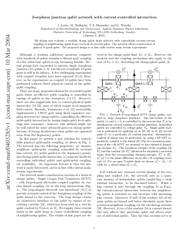 (PDF) Josephson junction qubit network with current-controlled interaction