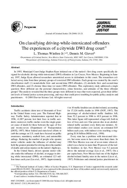 (PDF) On classifying driving-while-intoxicated offenders The ...