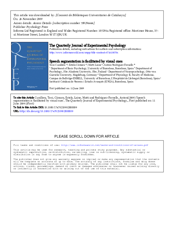 (PDF) Speech segmentation is facilitated by visual cues