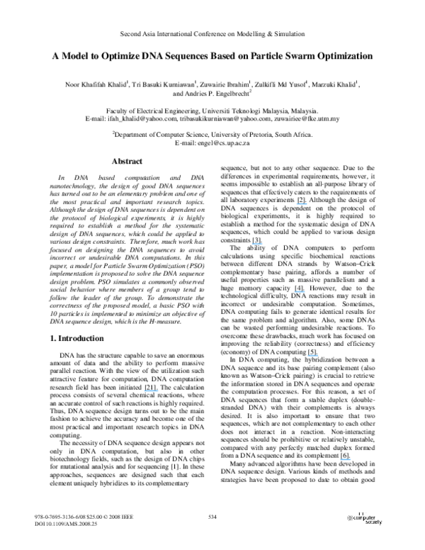 Pdf A Model To Optimize Dna Sequences Based On Particle Swarm Optimization