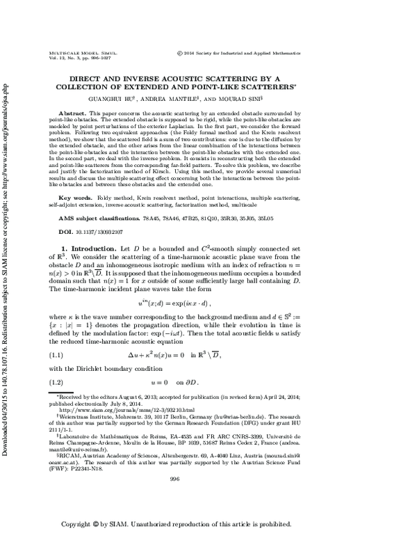 (PDF) Direct and Inverse Acoustic Scattering by a Collection of Extended and Point-Like Scatterers