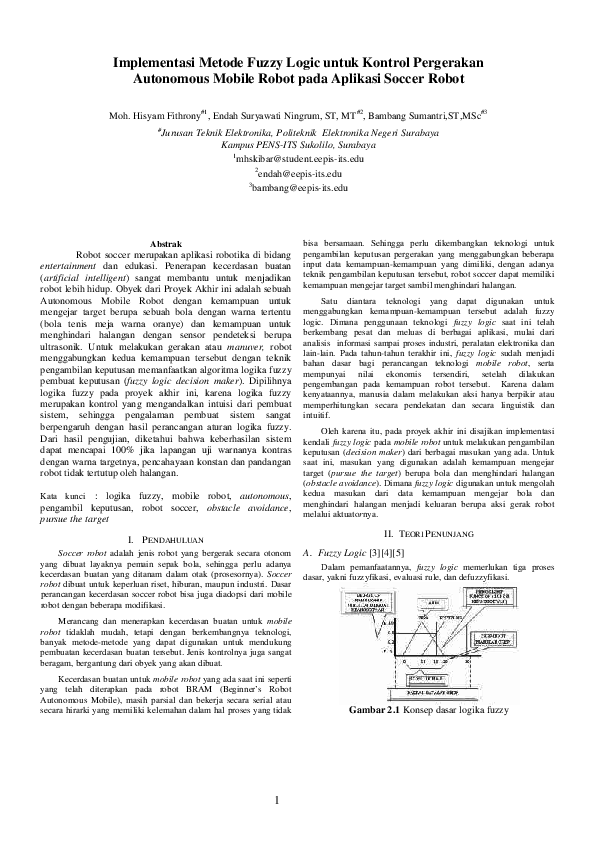 Pdf Implementasi Metode Fuzzy Logic Untuk Kontrol Pergerakan Autonomous Mobile Robot Pada