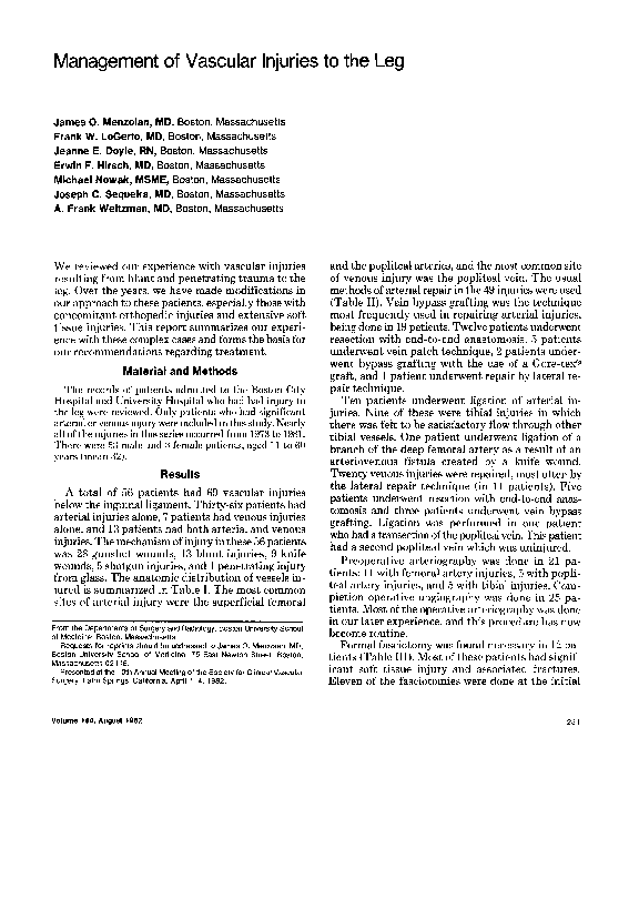 (PDF) Management of vascular injuries to the leg