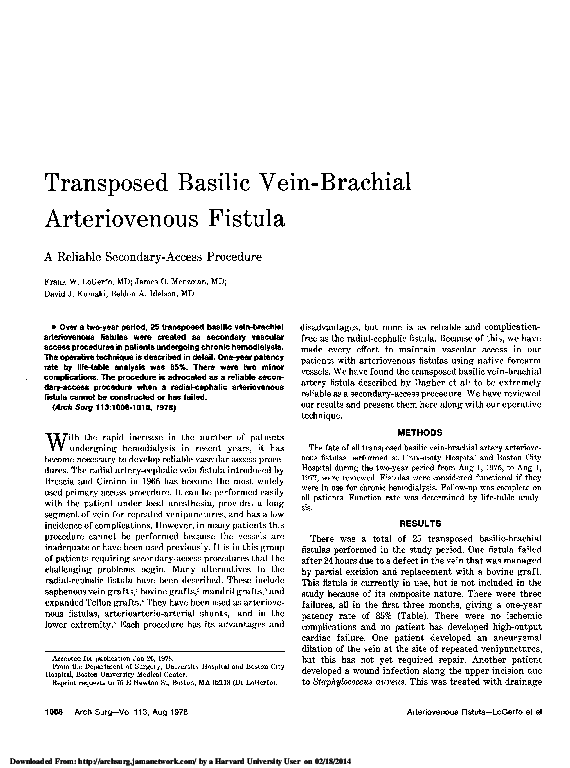 (PDF) Transposed Basilic Vein-Brachial Arteriovenous Fistula