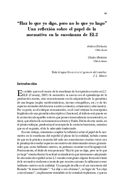 (PDF) "Haz lo que yo digo, pero no lo que yo hago". Una reflexión sobre el papel de la normativa ...