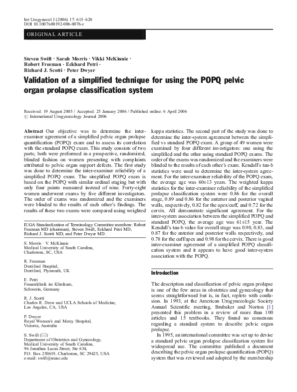 (PDF) Validation of a simplified technique for using the POPQ pelvic ...