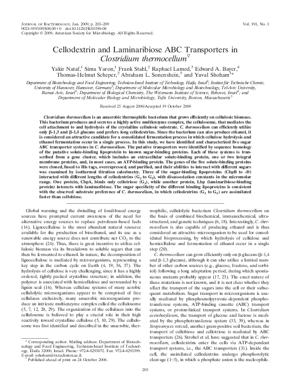 (PDF) Cellodextrin and Laminaribiose ABC Transporters in Clostridium ...