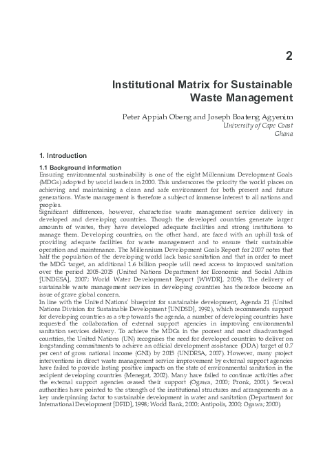 (PDF) Institutional Matrix for Sustainable Waste Management