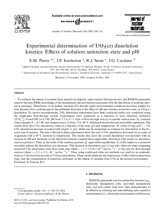 (PDF) Experimental determination of UO2(cr) dissolution kinetics ...