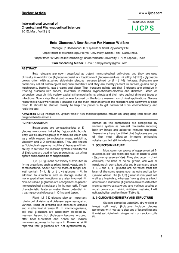 (PDF) Beta-Glucans: A New Source For Human Welfare