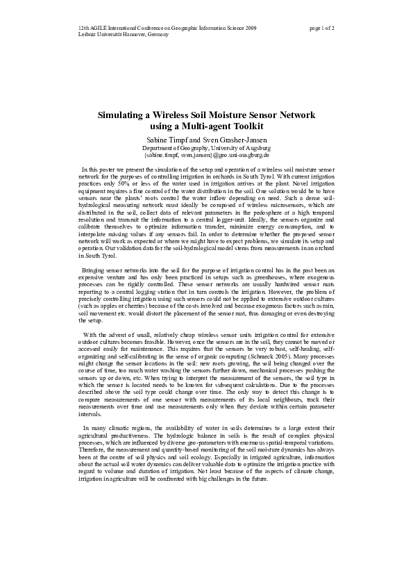 (PDF) Simulating a Wireless Soil Moisture Sensor Network using a Multi-agent Toolkit