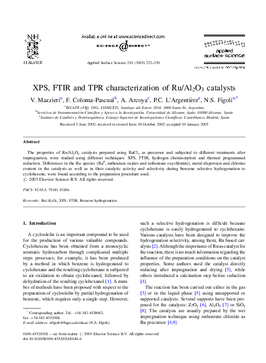 (PDF) XPS, FTIR and TPR characterization of Ru/Al2O3 catalysts
