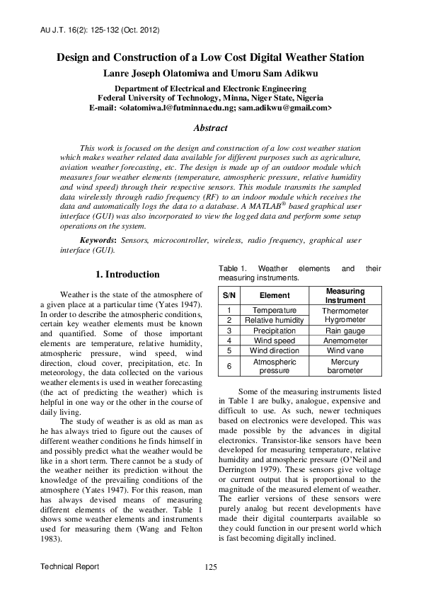 (PDF) Design and Construction of a Low Cost Digital Weather Station