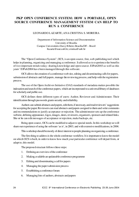 (PDF) A PKP Open Conference System: how a portable, open source conference management system can ...