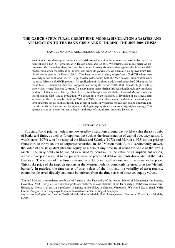 (PDF) The GARCH Structural Credit Risk Model