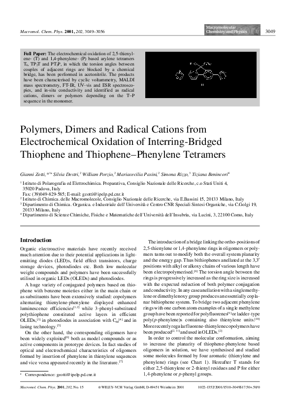 (PDF) Polymers, Dimers and Radical Cations from Electrochemical ...