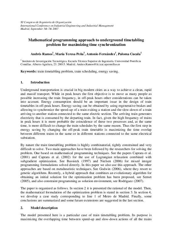 (PDF) Mathematical programming approach to underground timetabling problem for maximizing time ...