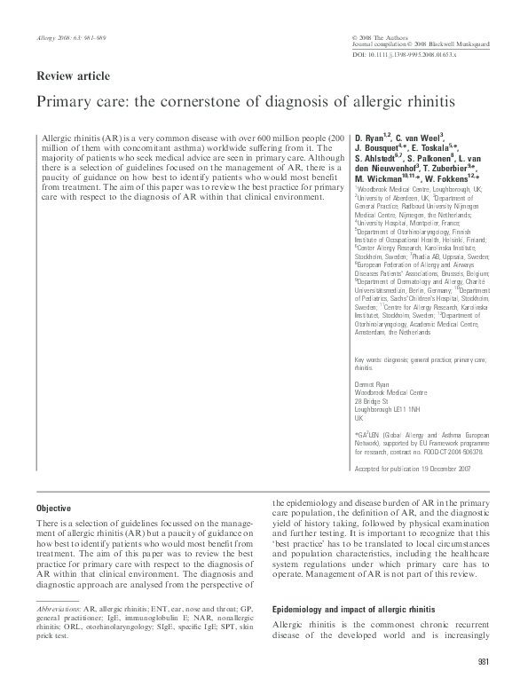 (PDF) Primary care: the cornerstone of diagnosis of allergic rhinitis