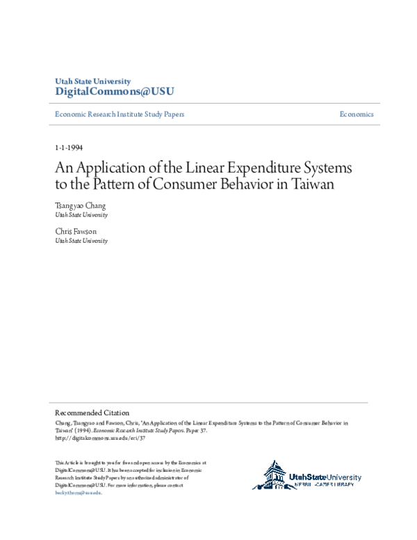 (PDF) An Application of the Linear Expenditure Systems to the Pattern ...