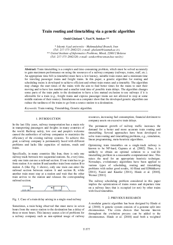 (PDF) Train Routing and Timetabling Via a Genetic Algorithm