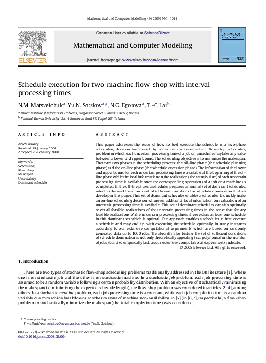 (PDF) Minimizing total weighted flow time of a set of jobs with interval processing times