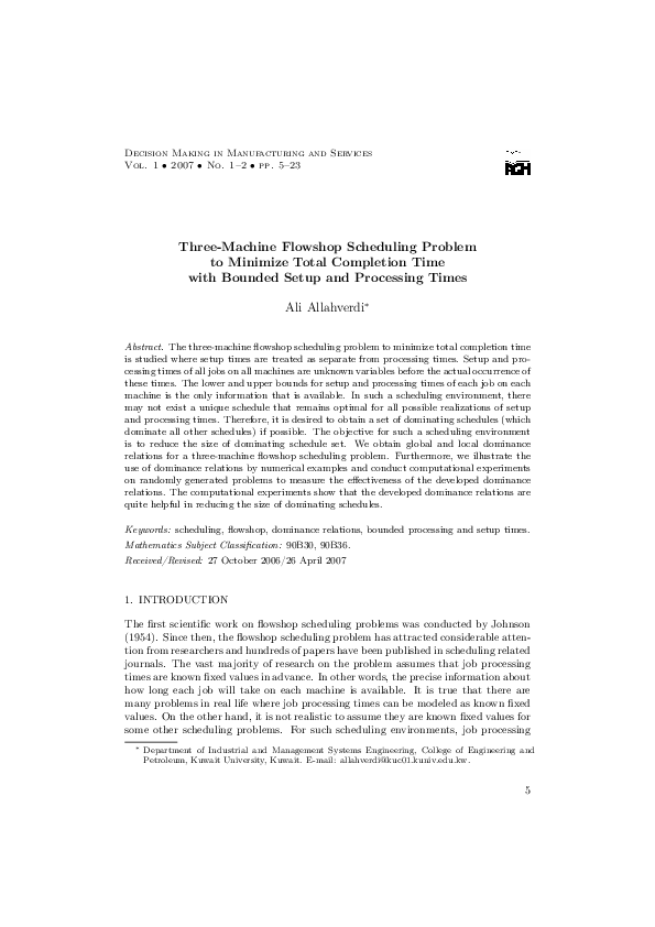 Pdf Two Machine Flowshop Scheduling Problem To Minimize Makespan Or Total Completion Time With