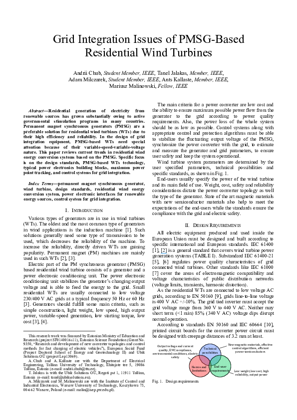(PDF) Grid integration issues of PMSG-based residential wind turbines