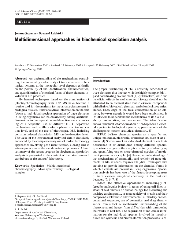 (PDF) Multidimensional approaches in biochemical speciation analysis