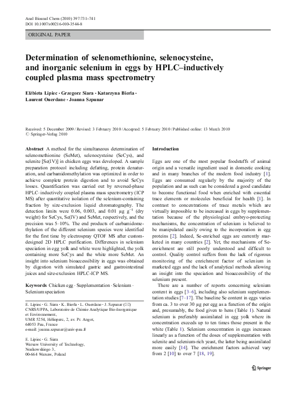 Pdf Determination Of Selenomethionine Selenocysteine And Inorganic