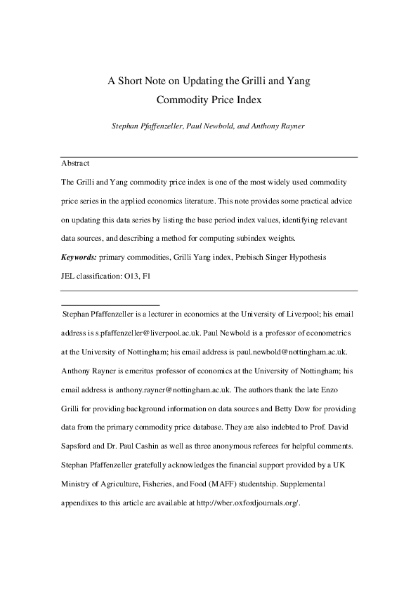 (PDF) A Short Note on Updating the Grilli and Yang Commodity Price Index