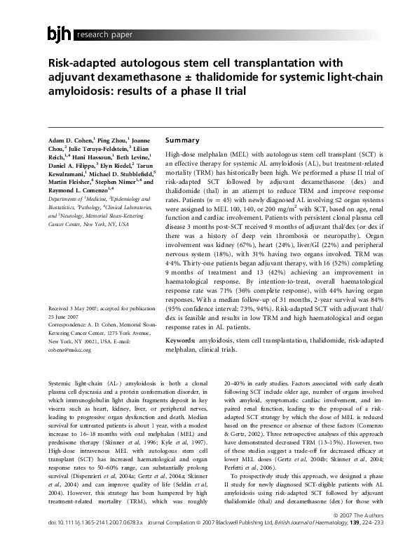 Risk-adapted autologous stem cell transplantation with adjuvant dexamethasone thalidomide for ...