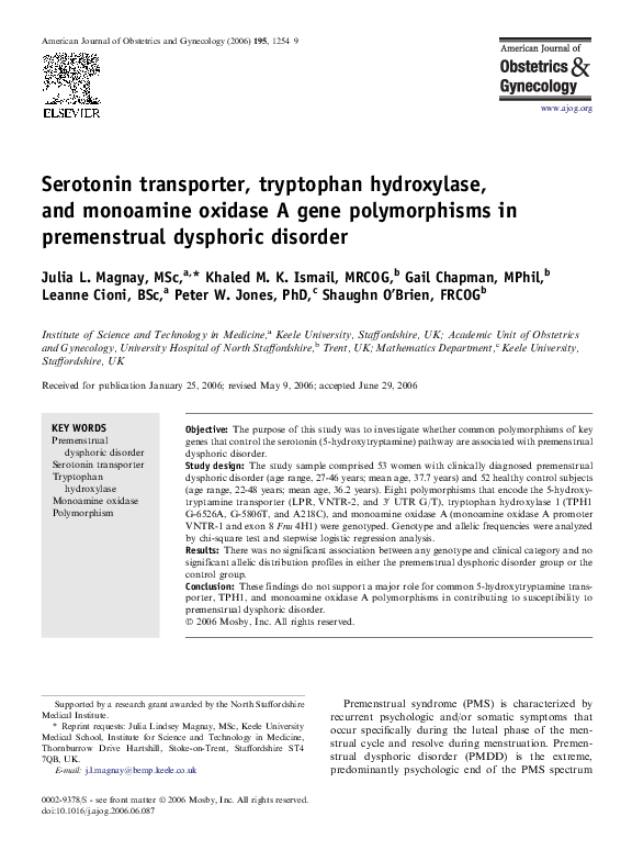 (PDF) Serotonin transporter, tryptophan hydroxylase, and monoamine ...